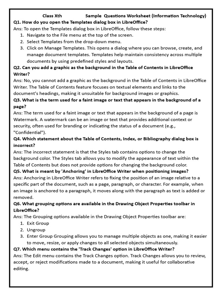 LibreOffice IT Worksheet: Sample Questions | PDF | Databases | Database ...