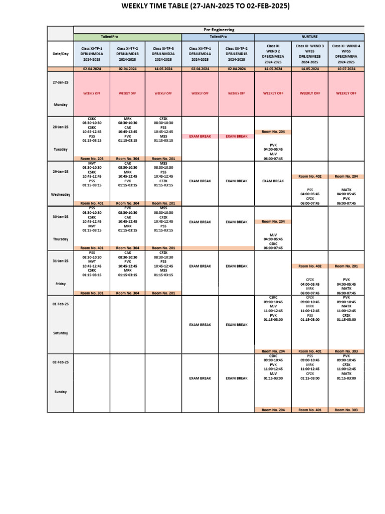 Iit-Jee Time Table 27 Jan - 2 Feb | PDF