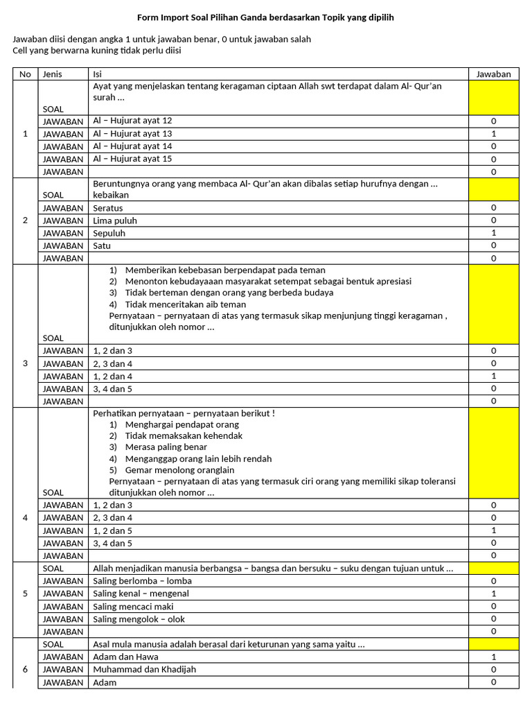 Soal Pai Kelas 4 Semester 1 | PDF
