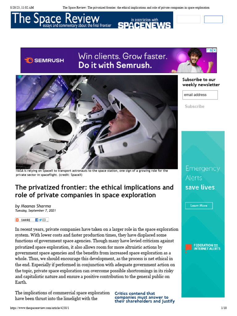 The Privatized Frontier: The Ethical Implications and Role of Private ...