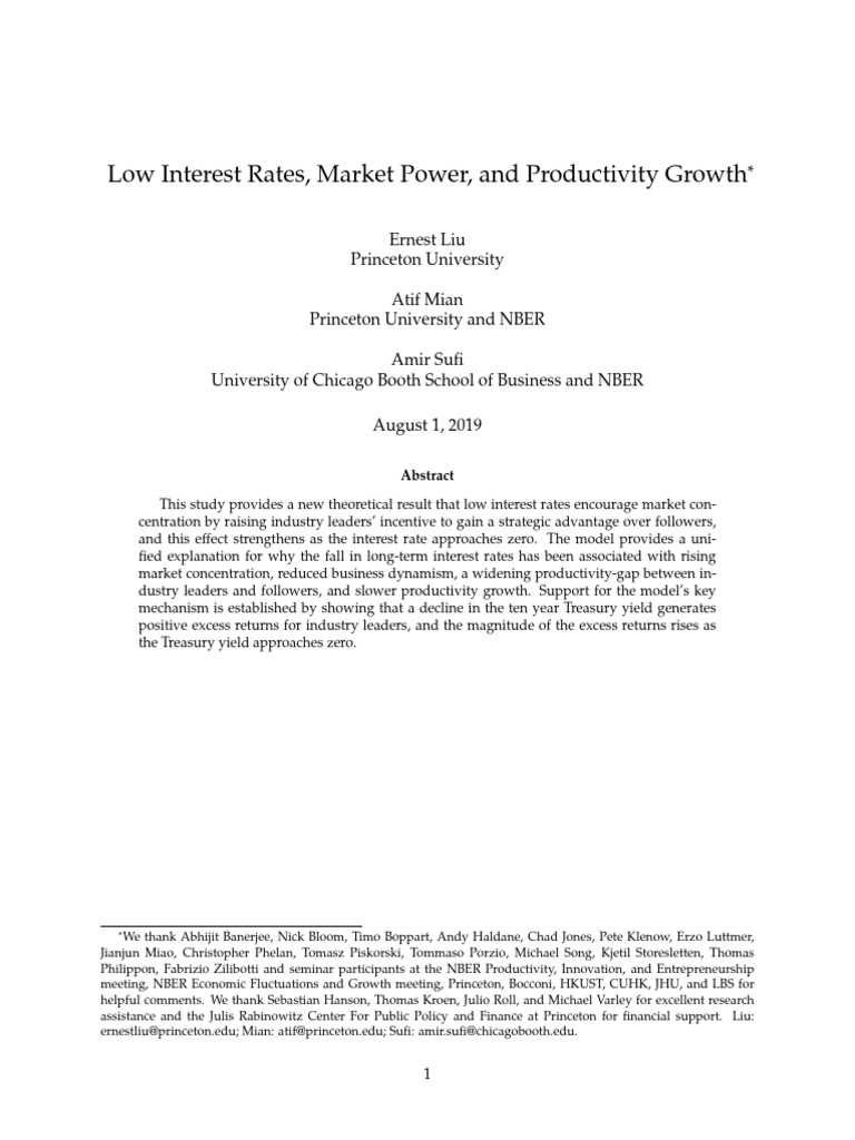 Low Interest Rates Market Power and Productivity Growth | PDF ...
