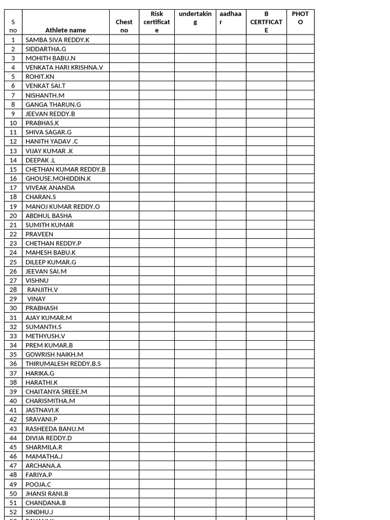 ATHLETE CHECK LIST | PDF
