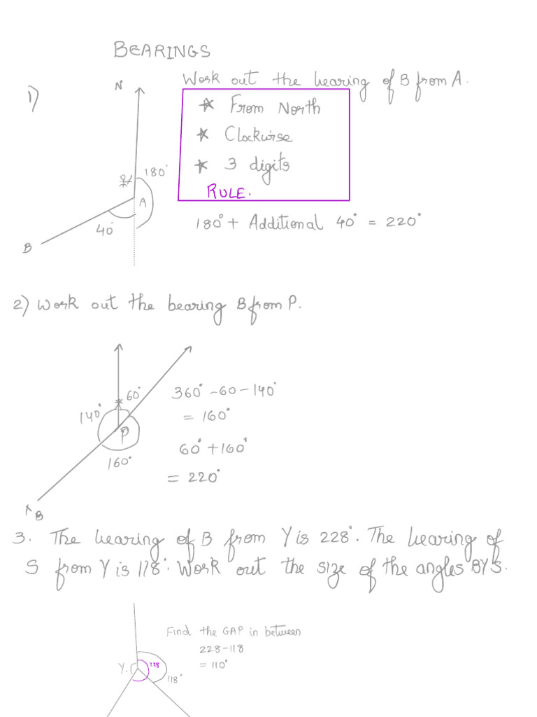 Bearings and Triangle Area Calculations | PDF | Elementary Geometry | Trigonometry