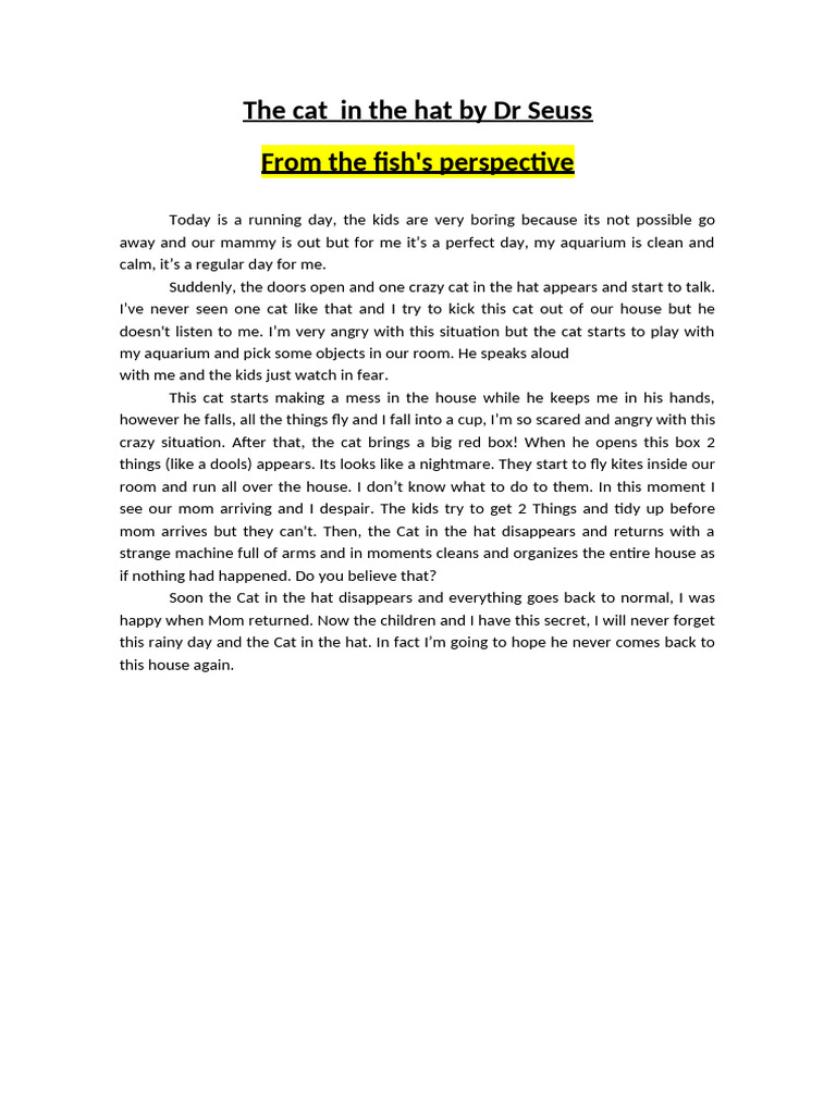 01 - Homework - The Cat in The Hat by DR Seuss | PDF