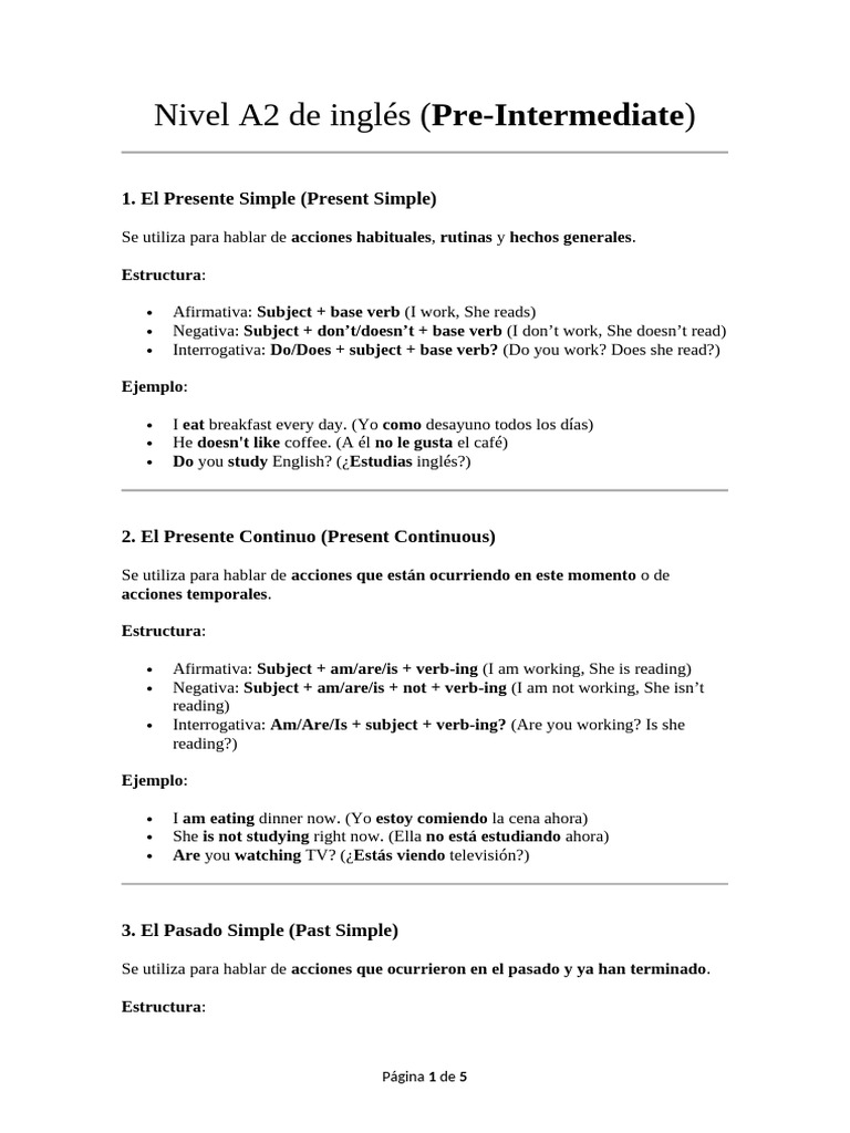 Gramática Básica Inglés A2 | PDF | Adjetivo | Morfología