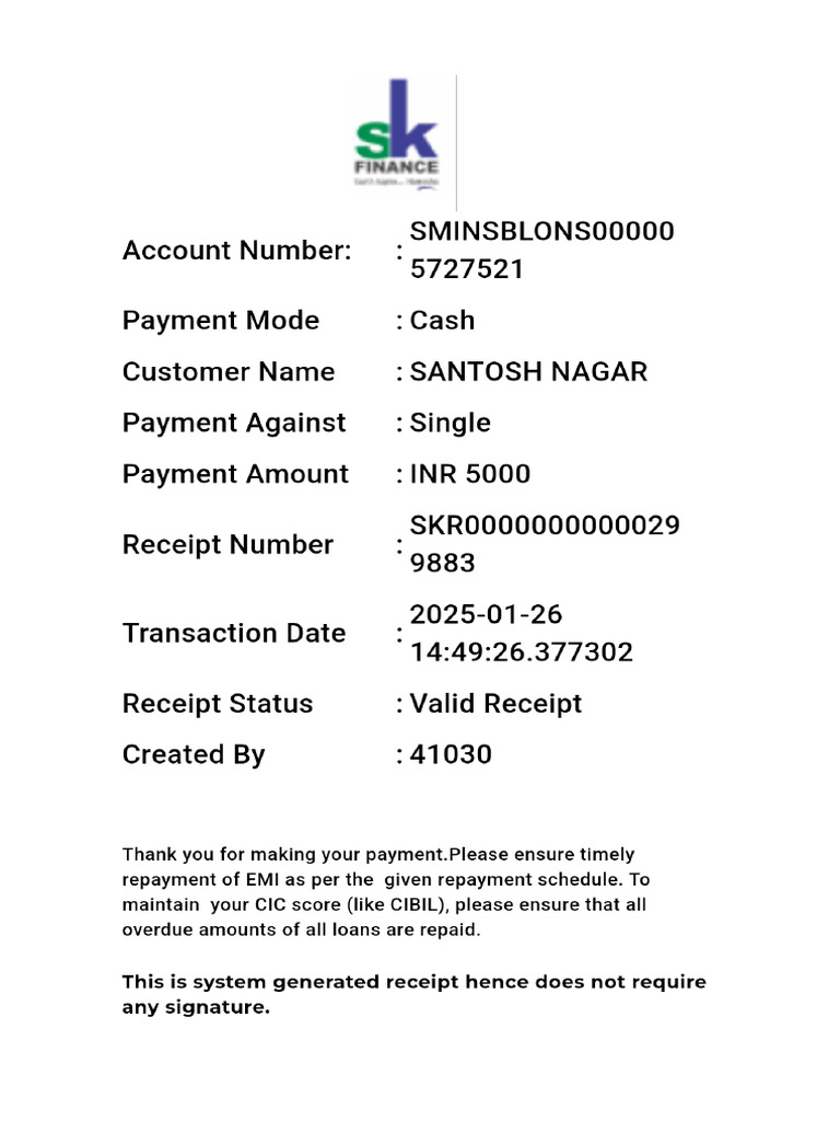 SK Payment Receipt | PDF