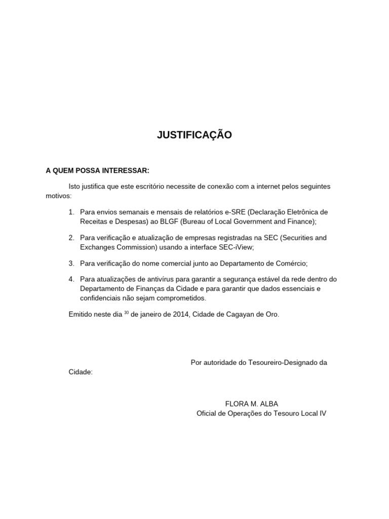 Carta de Justificativa Exemplar | PDF