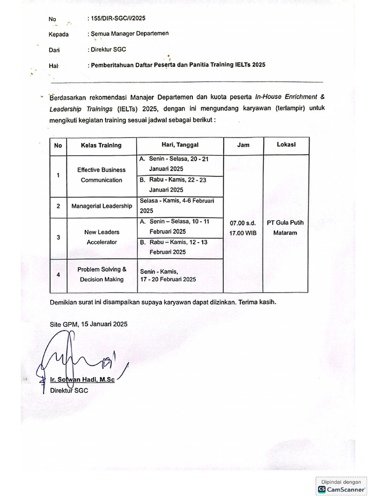 Peserta Training IELTs 2025 - Factory SIL | PDF