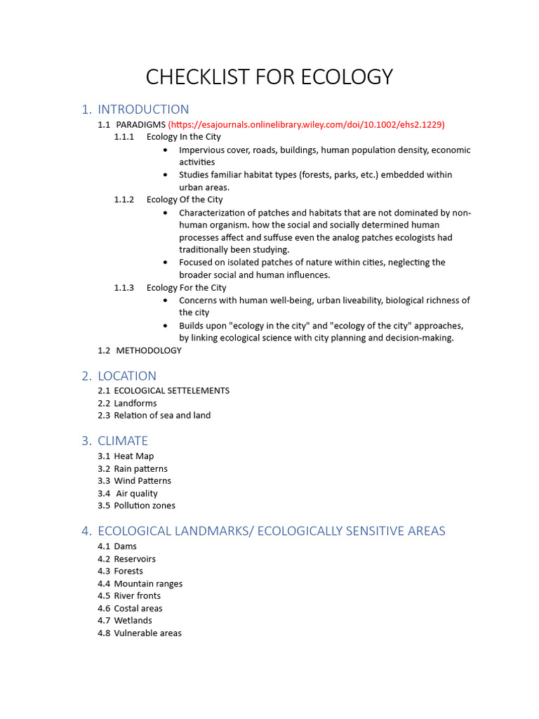 Urban Ecology Assessment Checklist | PDF | Ecology | River