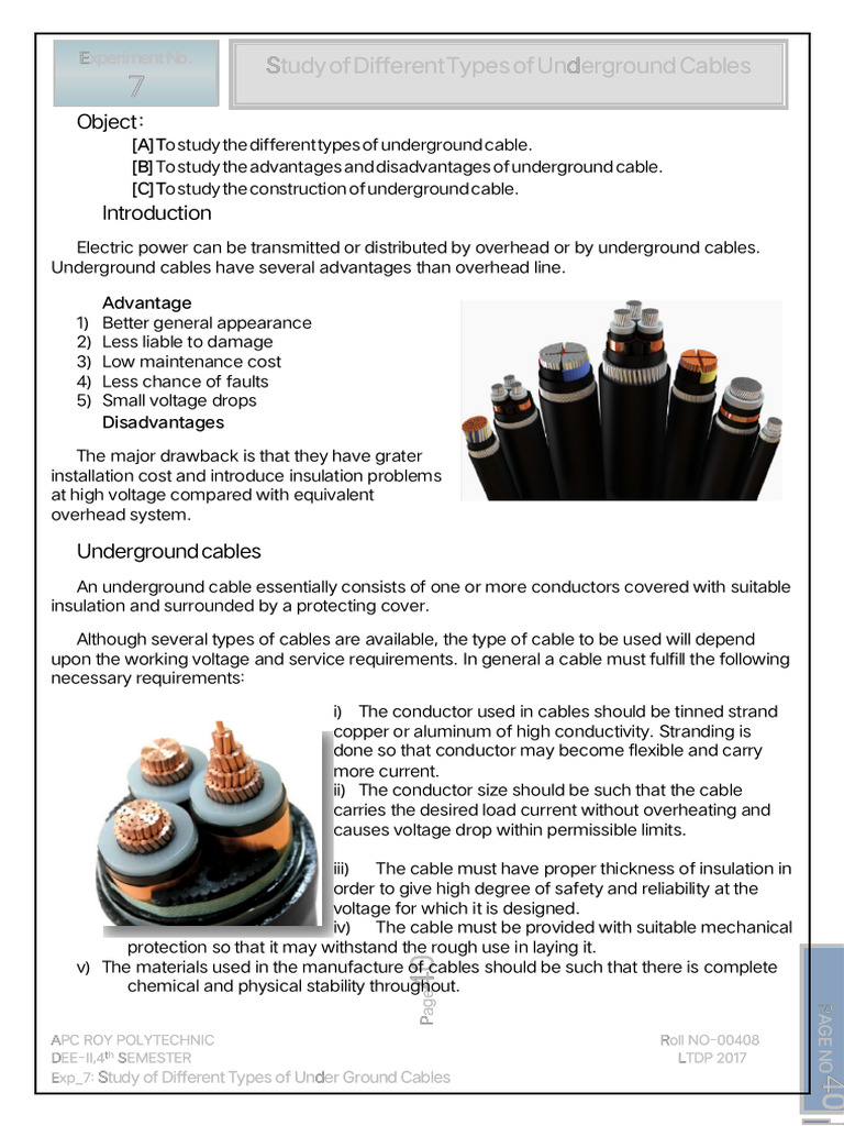Types and Benefits of Underground Cables | PDF | Insulator (Electricity ...