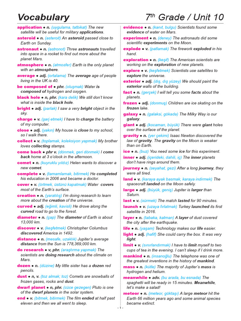 7th Grade Vocabulary: Space & Science | PDF | Planets | Jupiter