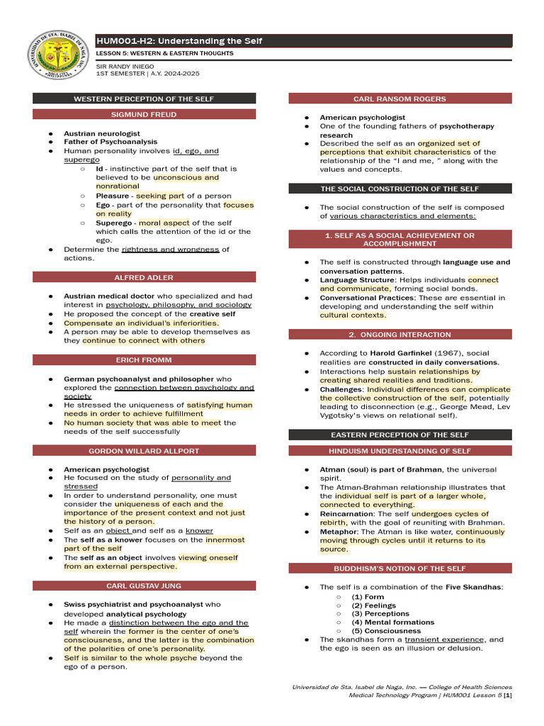 UTS - L5 - Western & Eastern Thoughts | PDF | Ātman (Hinduism) | Self