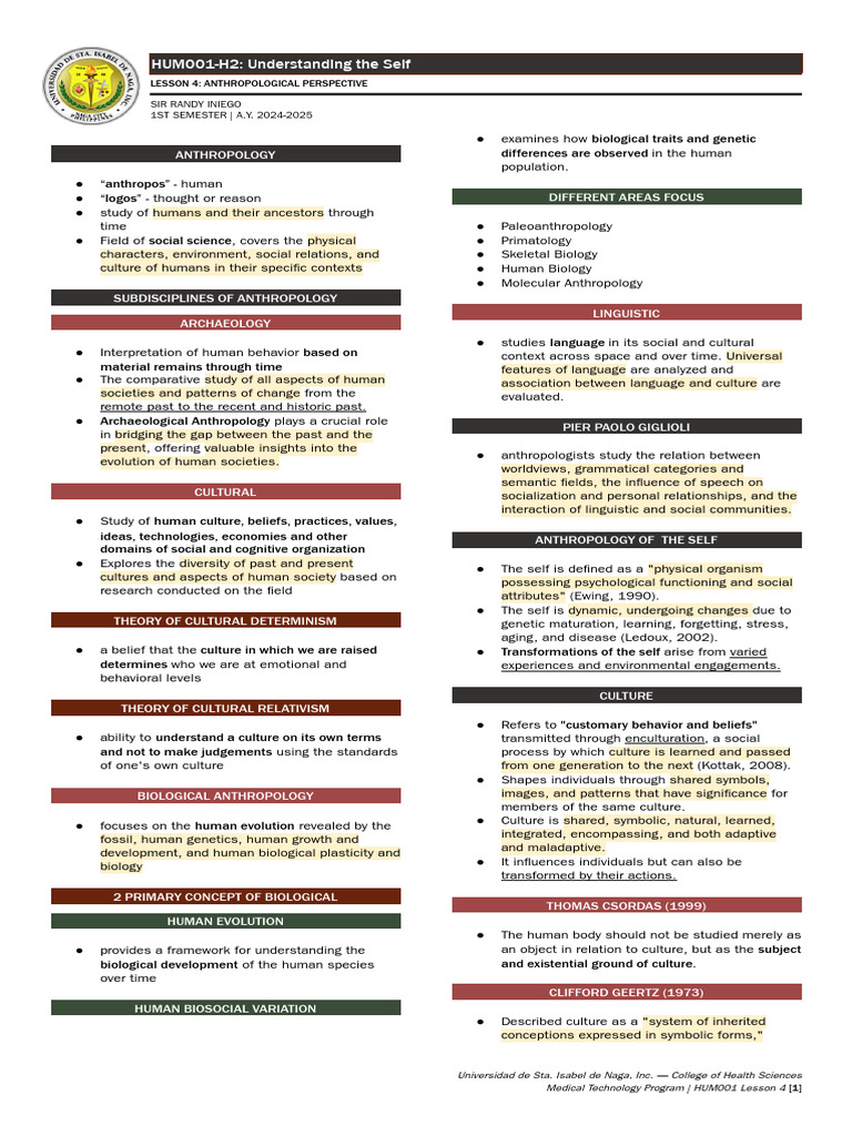 UTS - L4 - Anthropological Perspective | PDF | Anthropology | Behavioural Sciences