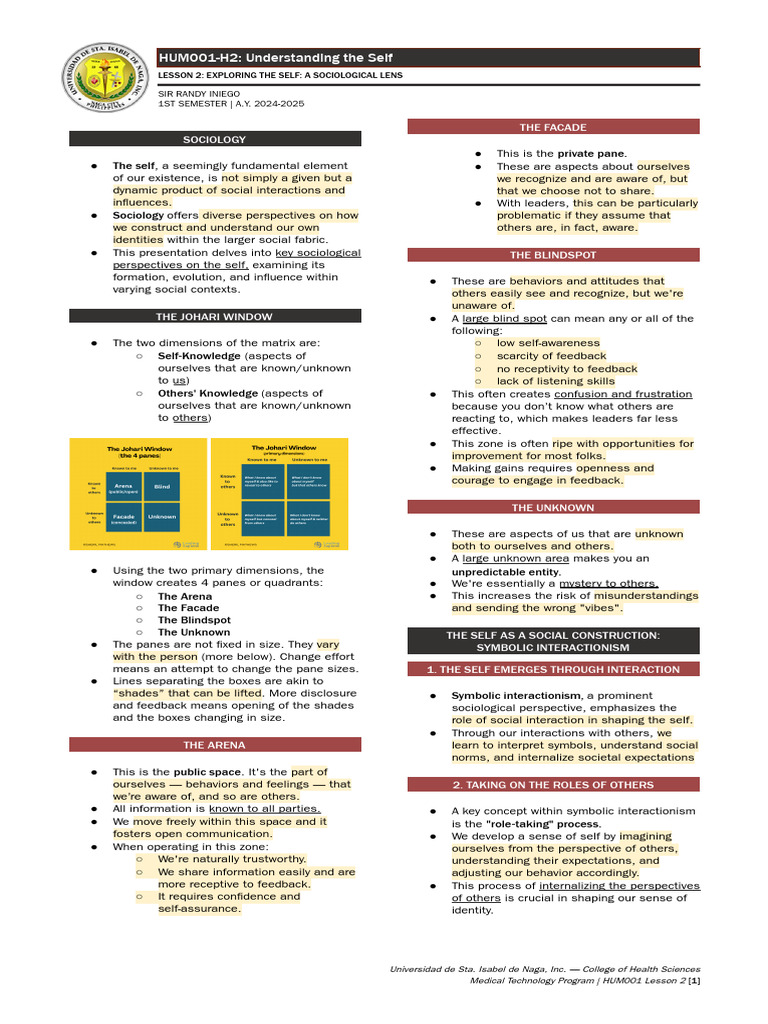 UTS - L2 - Exploring The Self - A Sociological Lens | PDF | Identity (Social Science ...