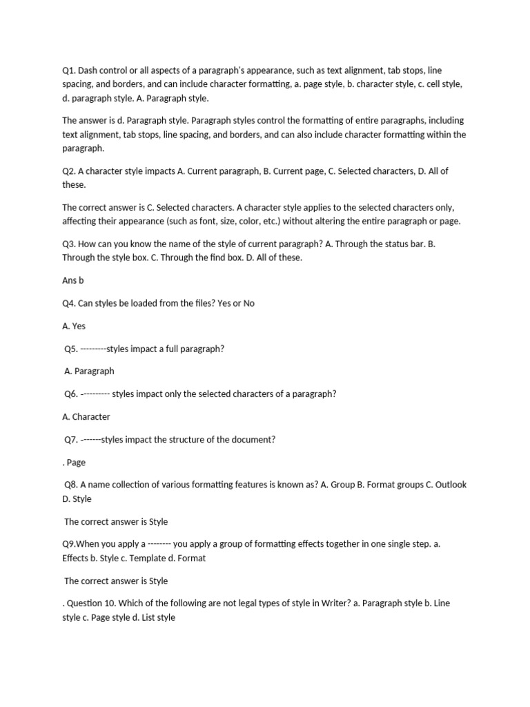 Styles In A Document Pdf Printing Text