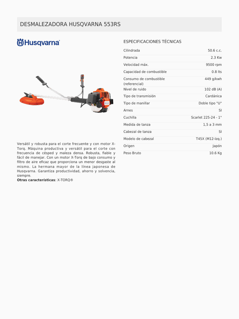 Ficha - 36 - Desmalezadora Husqvarna 553rs 6780001 | PDF
