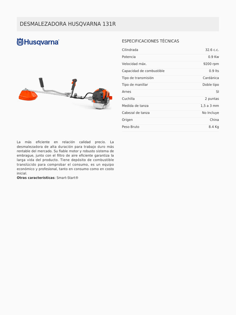 Ficha_330_desmalezadora-husqvarna-131r-7843102 | PDF
