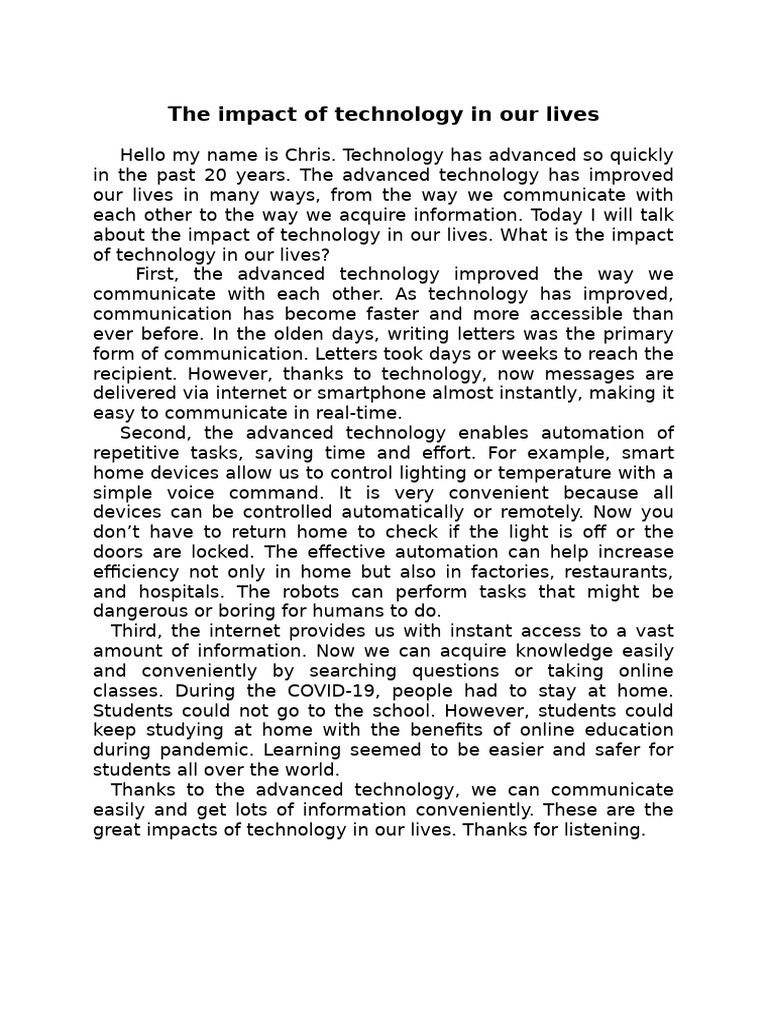 The Impact of Technology in Our Lives - Chris | PDF