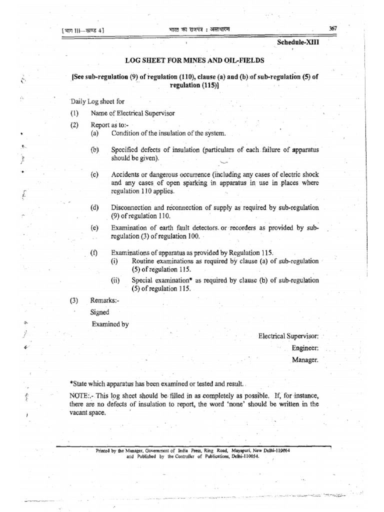Daily Log Sheet of Supervisors As Per CEAR 2023 | PDF