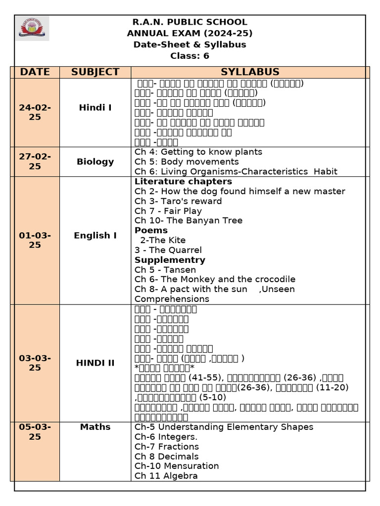 ANNUAL EXAM CLASS VI With Date 1 1 | PDF