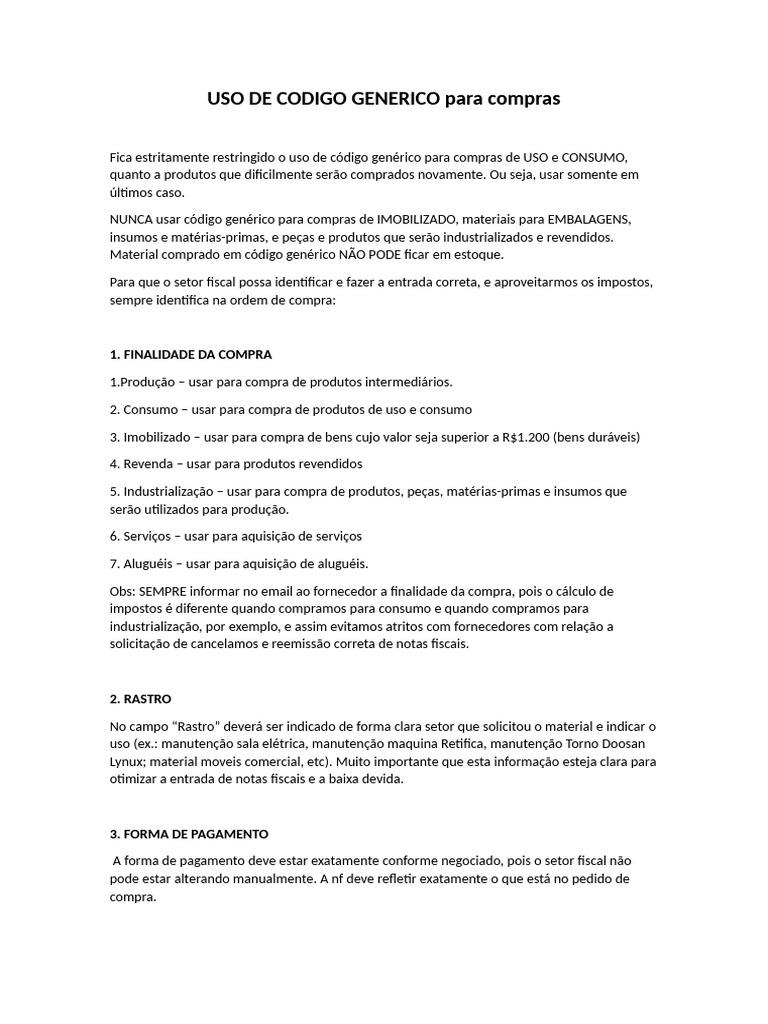 Regras para Uso de Código Genérico em Compras | PDF | Impostos | Economias