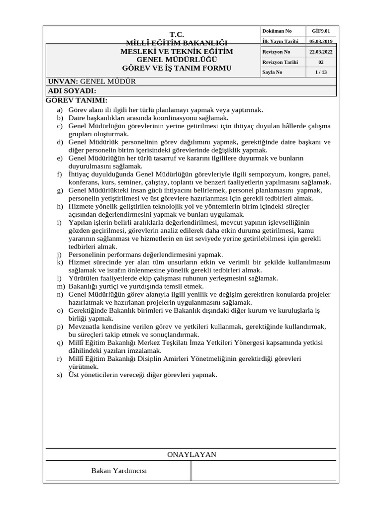 3-Gorev Ve Yy Tanim Formu | PDF