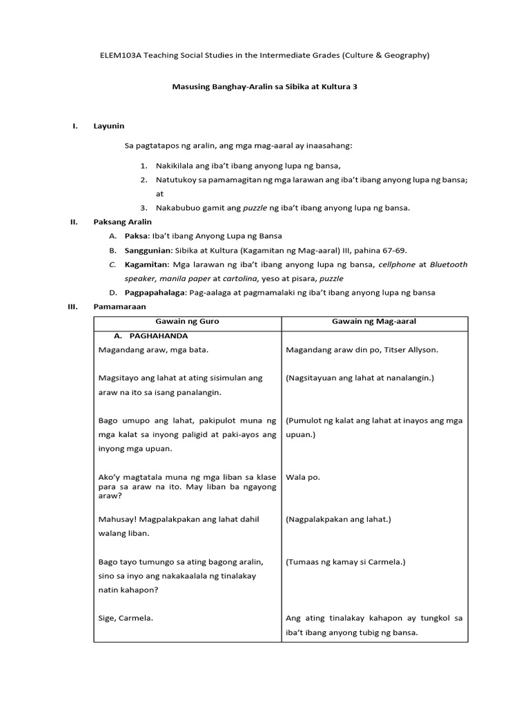 Lesson Plan in Social Studies | PDF