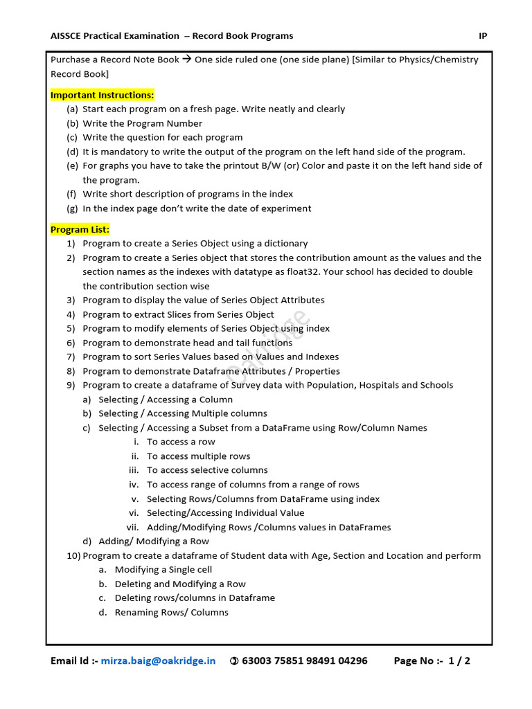 Term1 - Practical Examination - Python List of Programs - 2024-25 | PDF | Computing | Computer ...