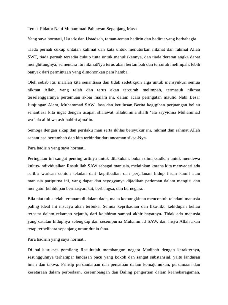 Teks Pidato Nabi Muhammad Pahlawan Sepanjang Masa 2 | PDF