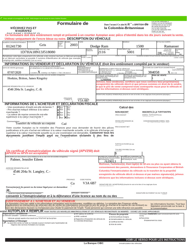 Formulaire de taxe de transfert | PDF | Plaque d'immatriculation d'un ...