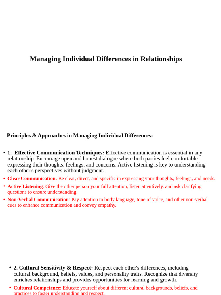 Managing Individual Differences in Relationships | PDF | Intimate ...