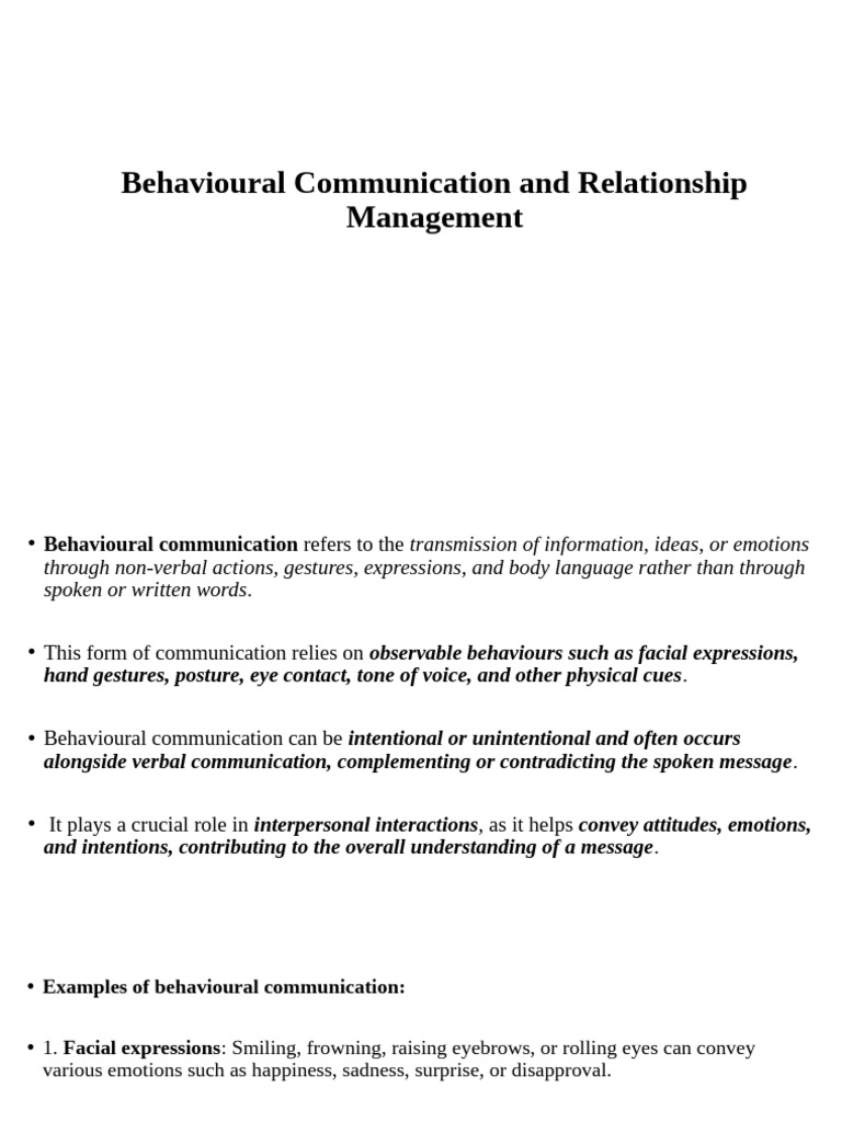 Behavioral Communication and Relationship Management | PDF | Nonverbal ...