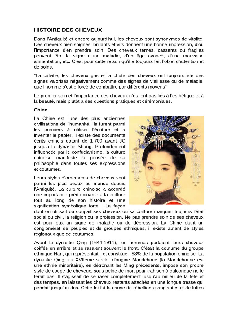 Histoire Des Cheveux. | PDF | Cheveux | Coiffure