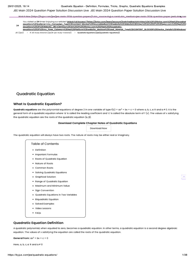 Understanding Quadratic Equations Basics | PDF | Quadratic Equation ...