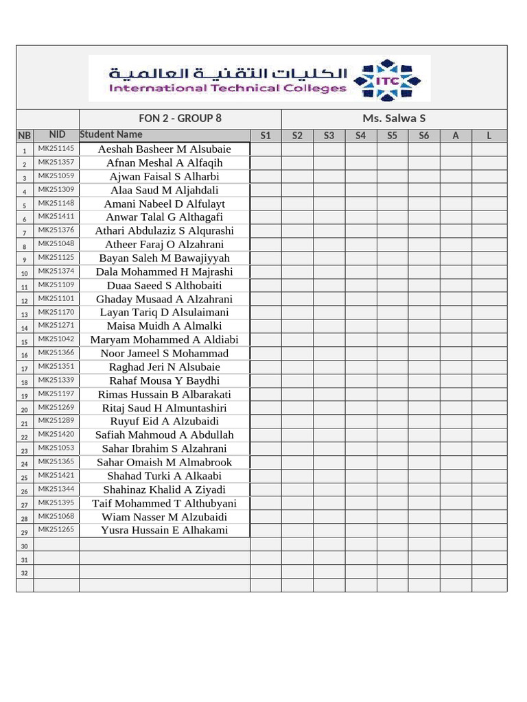 Attendance Master Sheet Makkah w2 | PDF