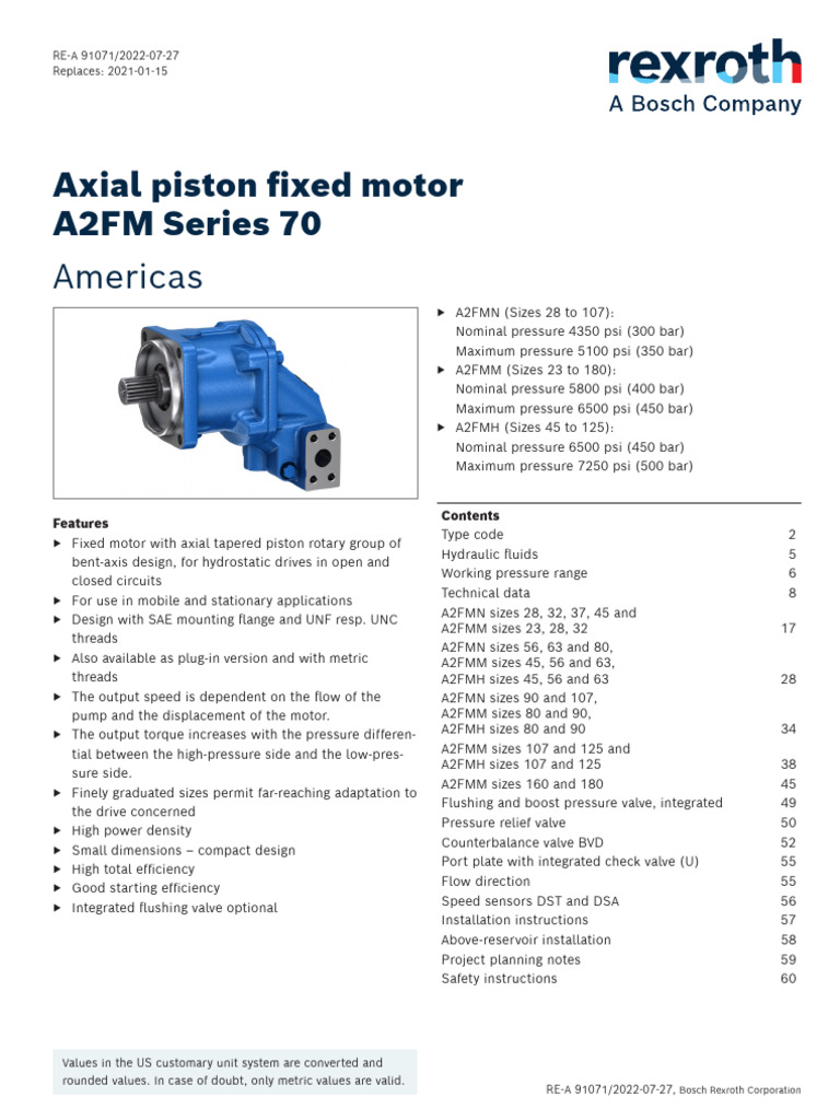 Axial Piston Fixed Motor A2FM Series 70: Americas | PDF | Pump | Fluid ...
