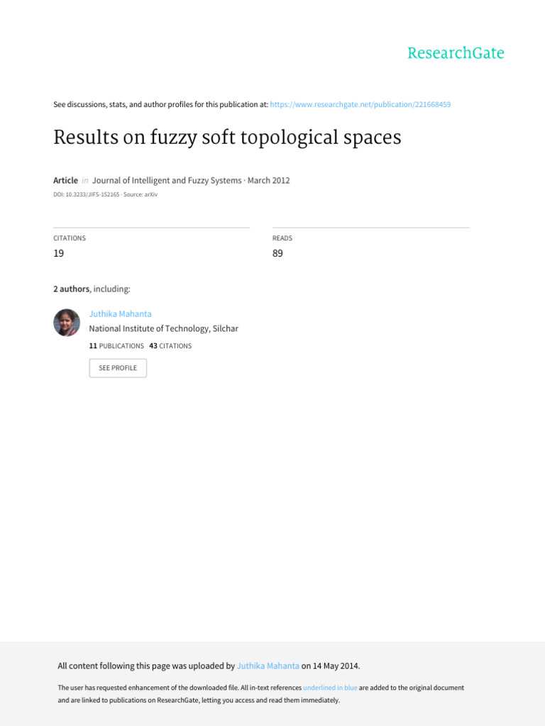 Results On Fuzzy Soft Topological Spaces | PDF | Space | General Topology
