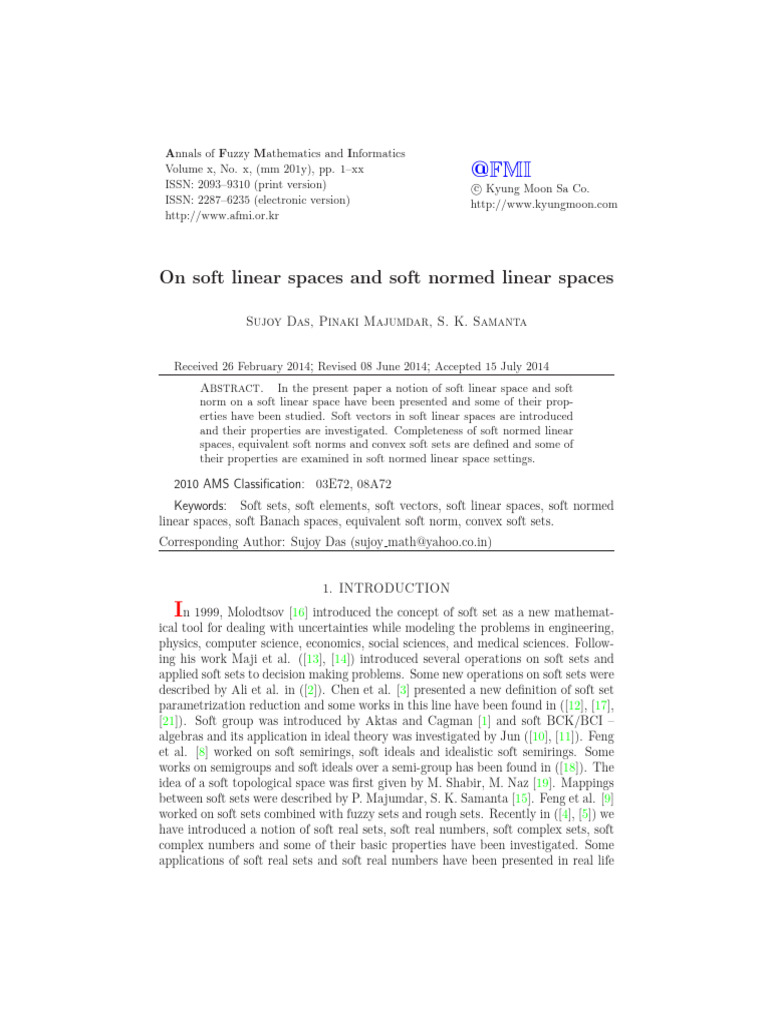On Soft Linear Spaces and Soft Normed Linear Spaces | PDF | Vector Space | Sequence