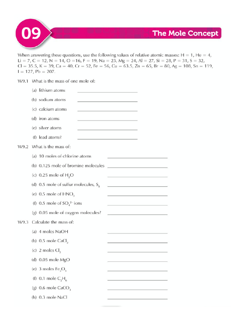 Mole Concept Worksheet | PDF
