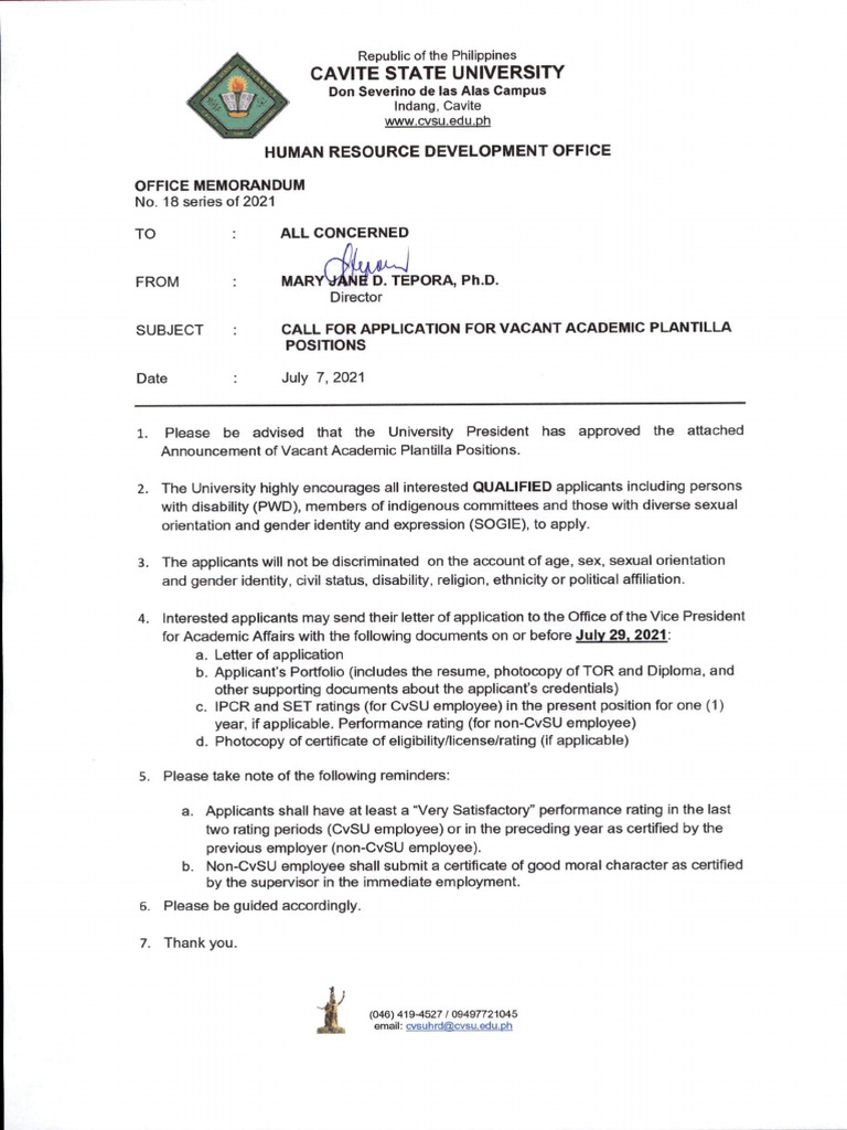 Vacant Academic Plantillla.07072021 | PDF