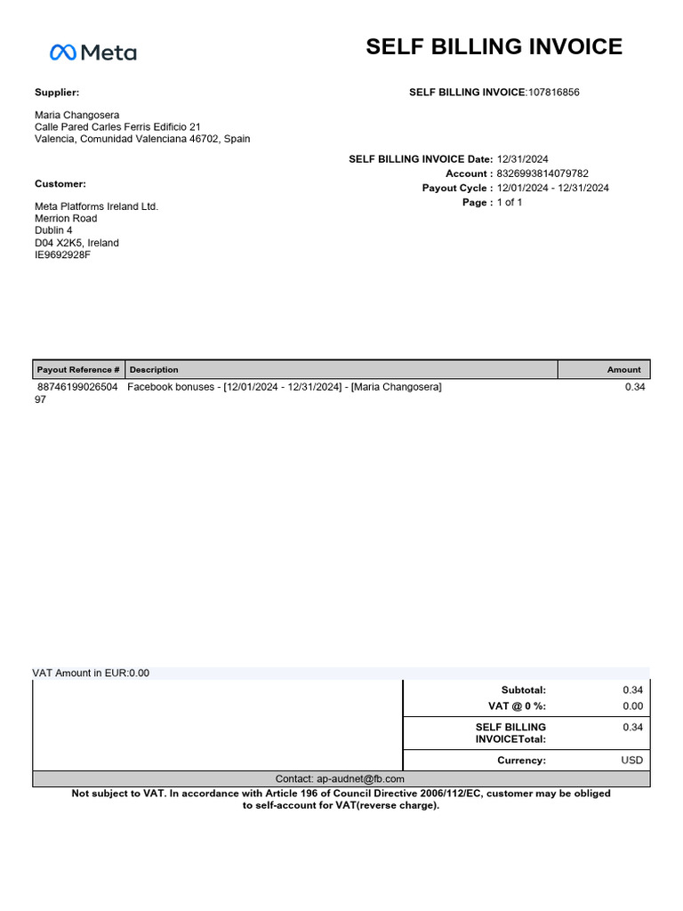 Meta Self Billing Invoice Template | PDF | Invoice | Business Documents