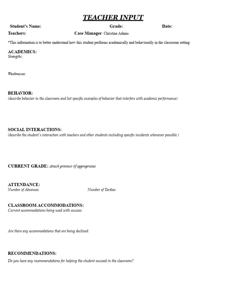 Teacher Input Form (6) | PDF