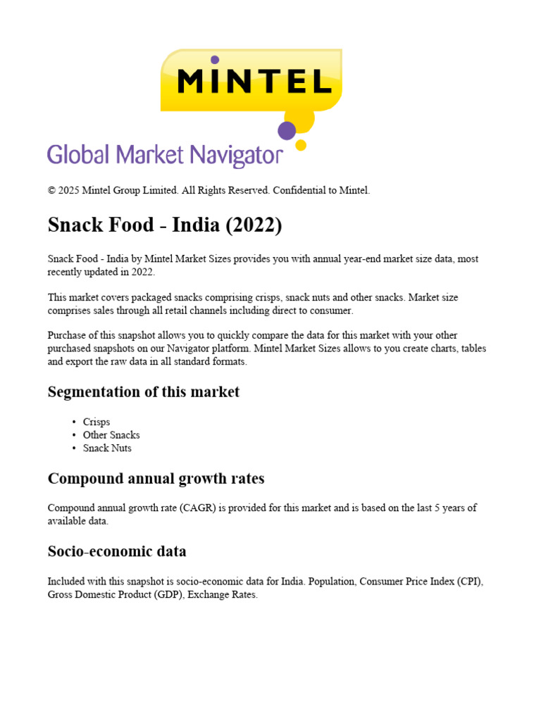 Mintel Market Sizes Snack Food - India (2022) | PDF