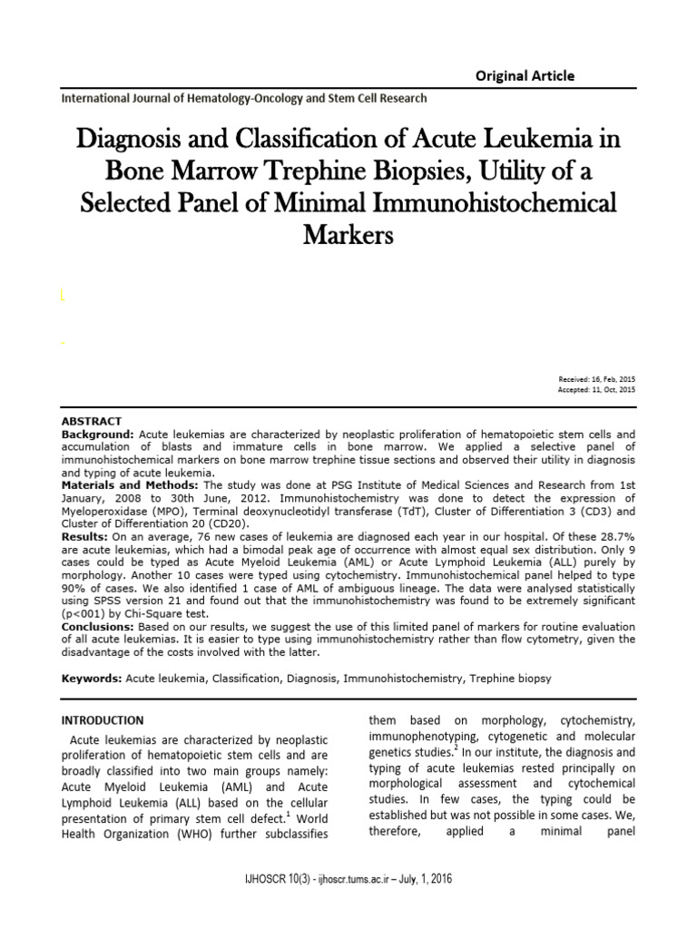 Diagnosis and Classification of Acute Leukemia in | PDF | Leukemia ...