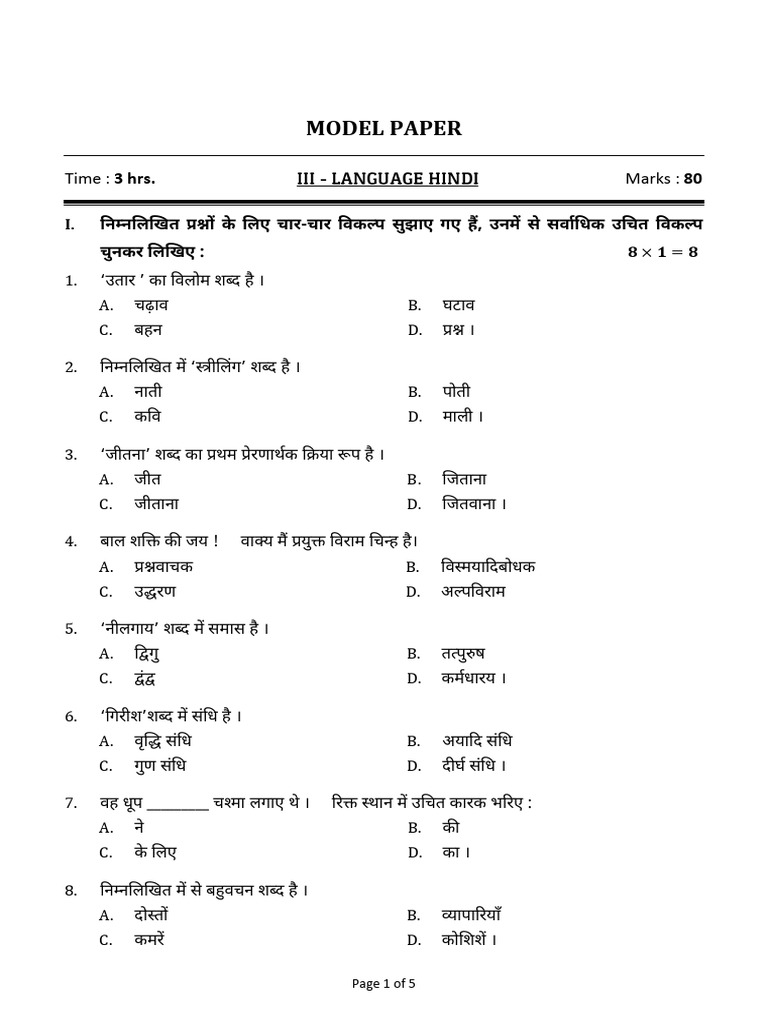 Model Paper (1) | PDF
