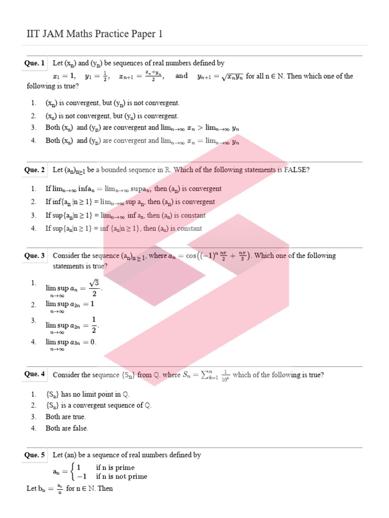 IIT JAM Maths Practice Paper 1 | PDF | Matrix (Mathematics ...