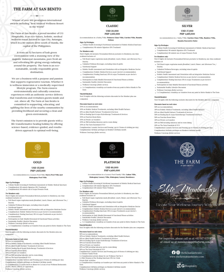 The Farm Elite Membership Brochure | PDF | Meal | Alternative Medicine
