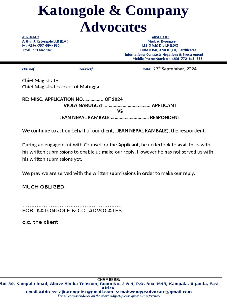 Letter To Chief Magistrate | PDF