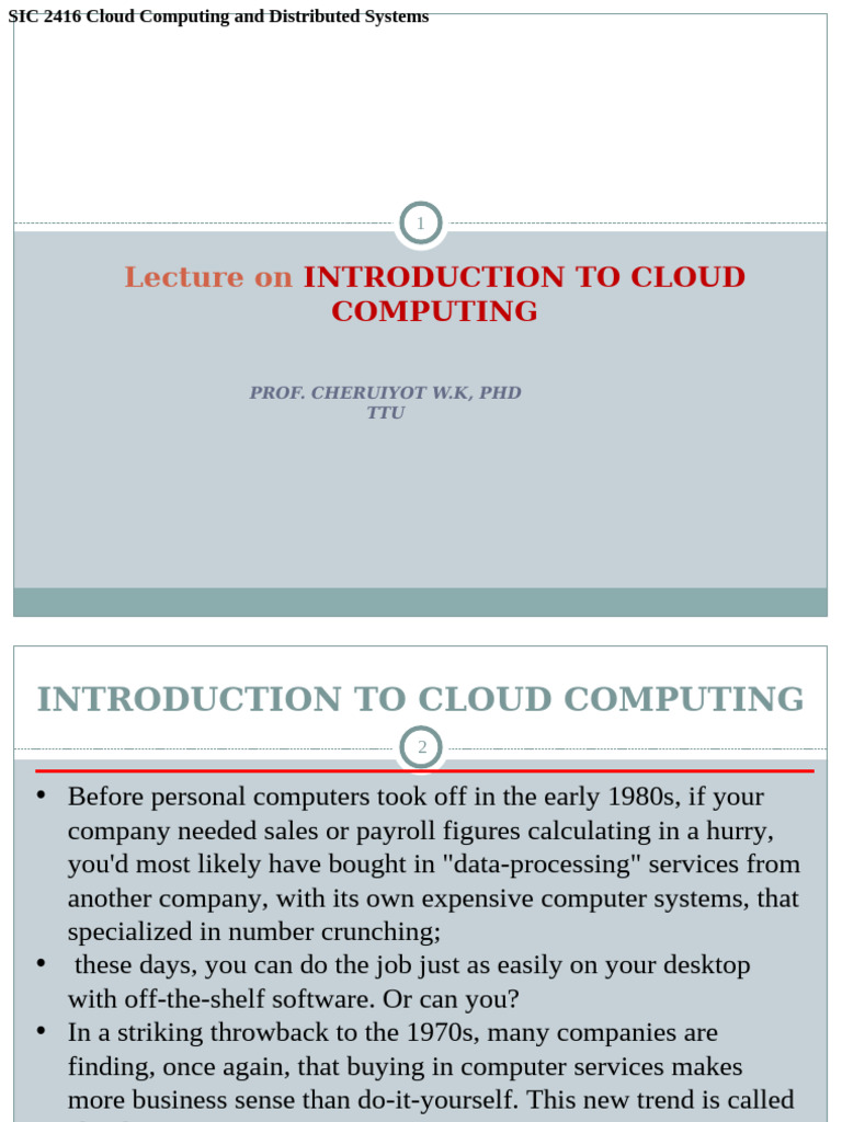 Lecture 1 Intro To Cloud Computing | PDF | Software As A Service | Cloud Computing
