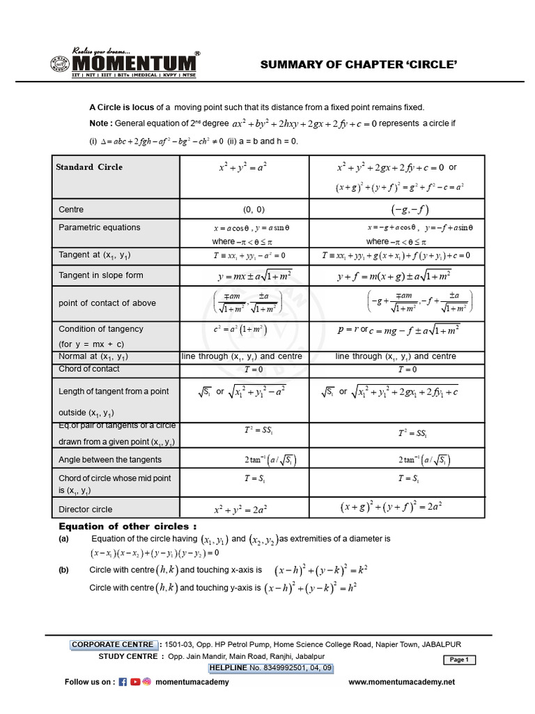 Summary of Chapter Circle | PDF | Differential Geometry | Mathematical ...